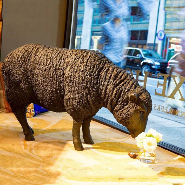 Fiberglass Black Sheep Statue For Sale - SevenTreeSculpture
