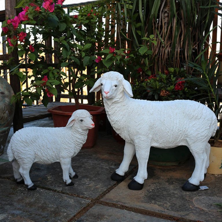 Outdoor Fiberglass Lamb Garden Ornament Statue - SevenTreeSculpture