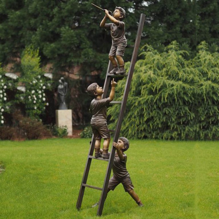 Bronze Fountain 3 Boys On Ladder Sculpture For Sale - SevenTreeSculpture
