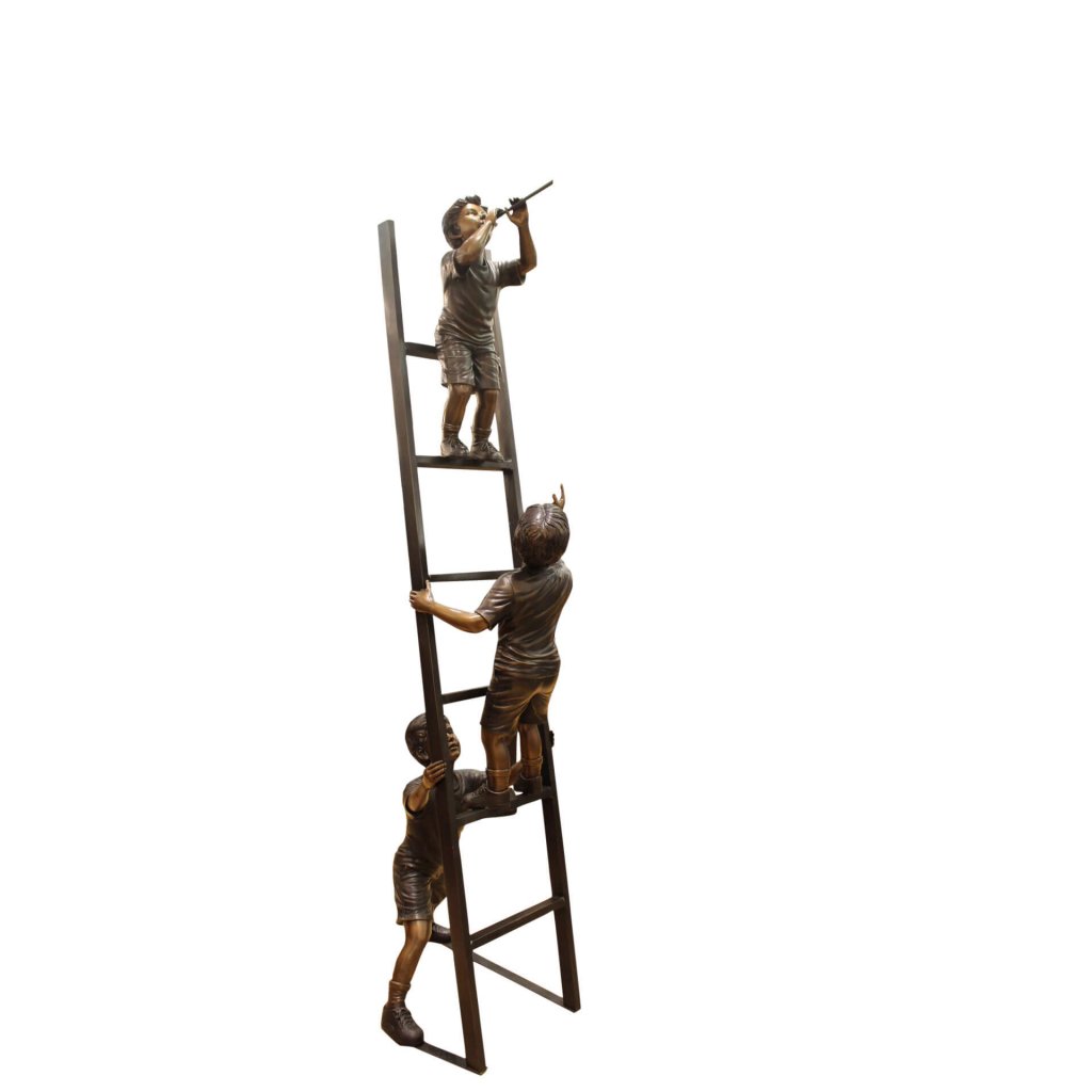 Bronze Fountain 3 Boys On Ladder Sculpture For Sale - SevenTreeSculpture