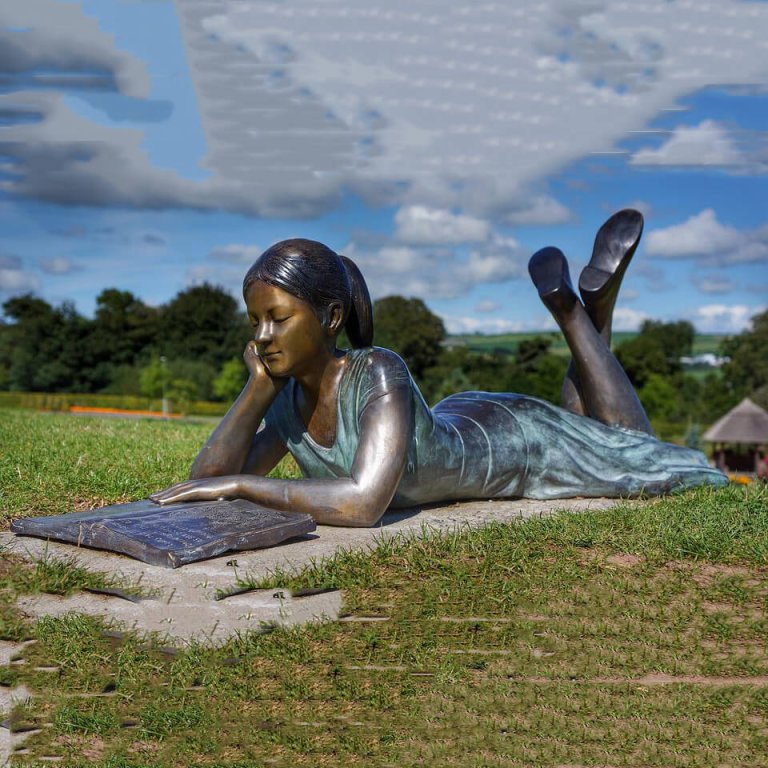 Hot Sale Bronze Lying Little Kids Girl Reading Book Garden Statue ...