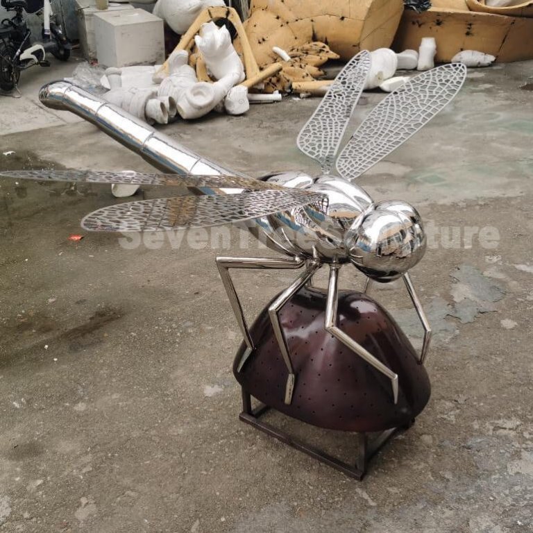Stainless Steel Dragonfly Garden Statue For Sale - SevenTreeSculpture