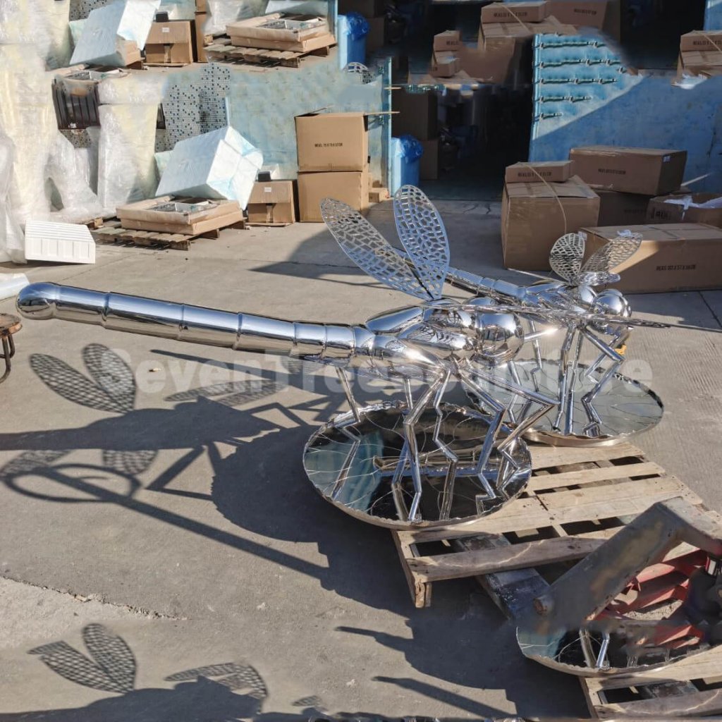 Stainless Steel Dragonfly Garden Statue For Sale - SevenTreeSculpture