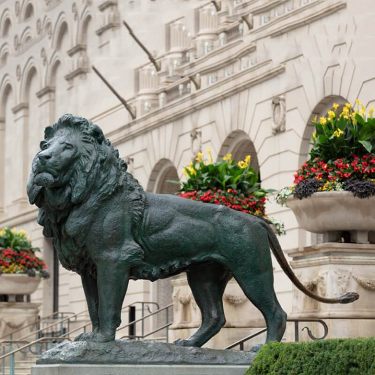 Outdoor Bronze Front Door Lion Statues For Sale - SevenTreeSculpture