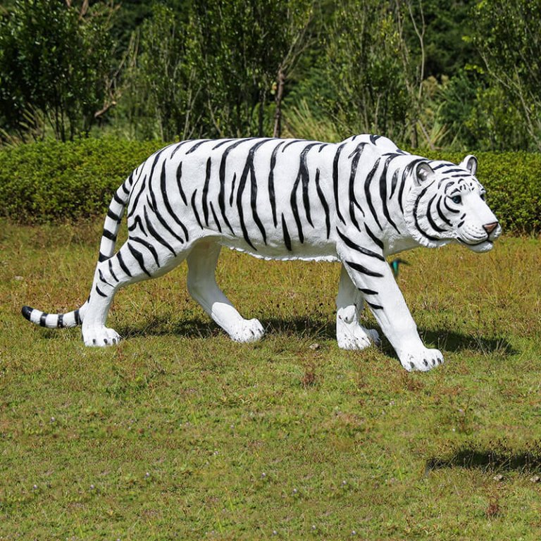 Fiberglass White Tiger Sculpture For Garden - SevenTreeSculpture