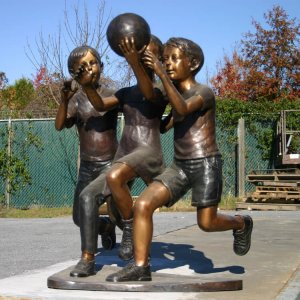 Bronze Kids Playing Basketball Statue For Sale - SevenTreeSculpture