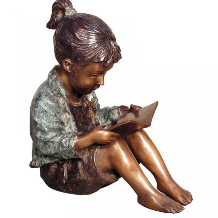 Bronze Sitting Girl Reading Book Statue For Sale - SevenTreeSculpture