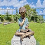 Bronze Sitting Boy Reading Statues For Sale - SevenTreeSculpture