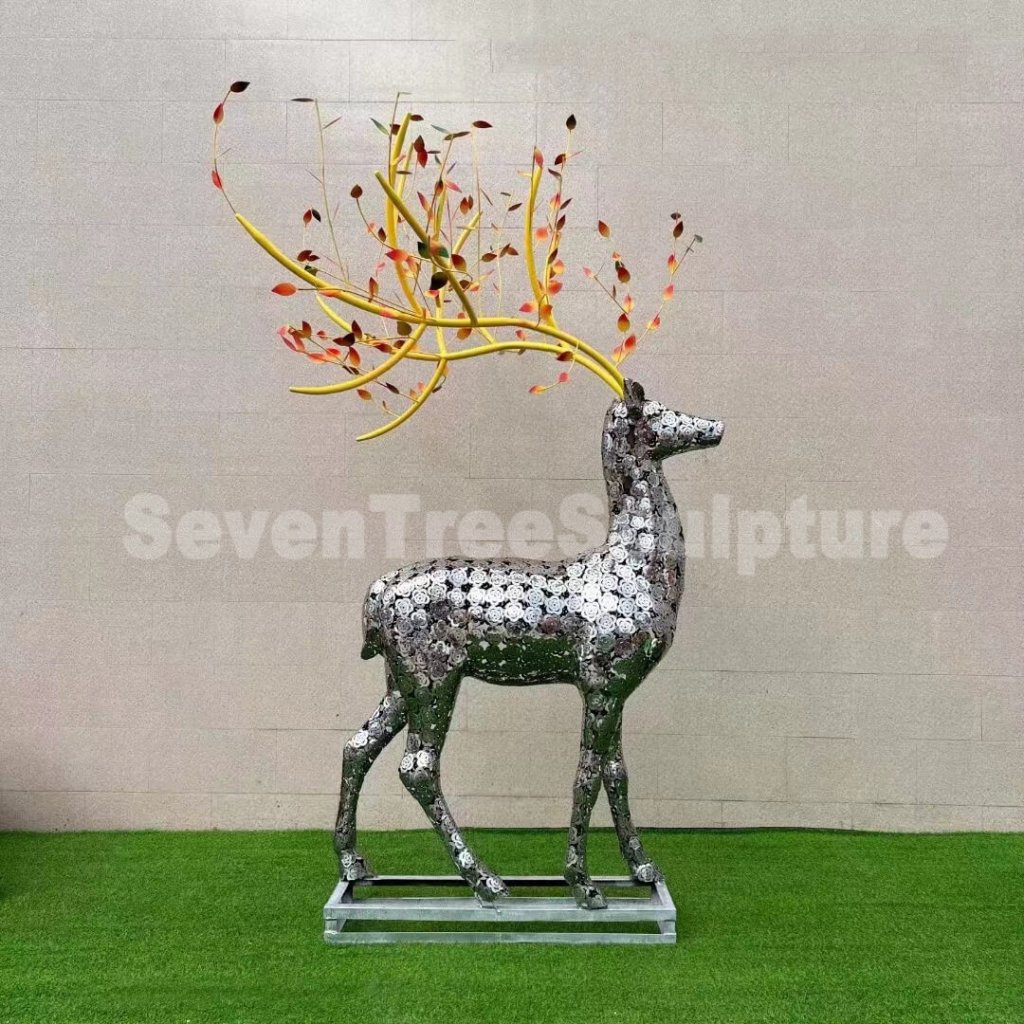 Stainless Steel Life Size Reindeer Statue For Sale - SevenTreeSculpture