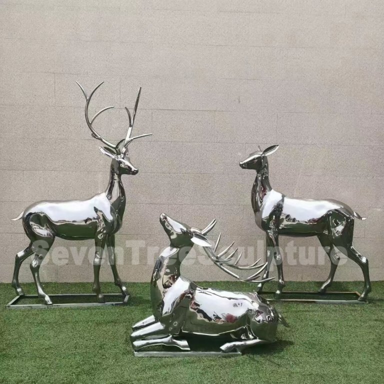 Stainless Steel Metal Deer Statues For Sale - SevenTreeSculpture