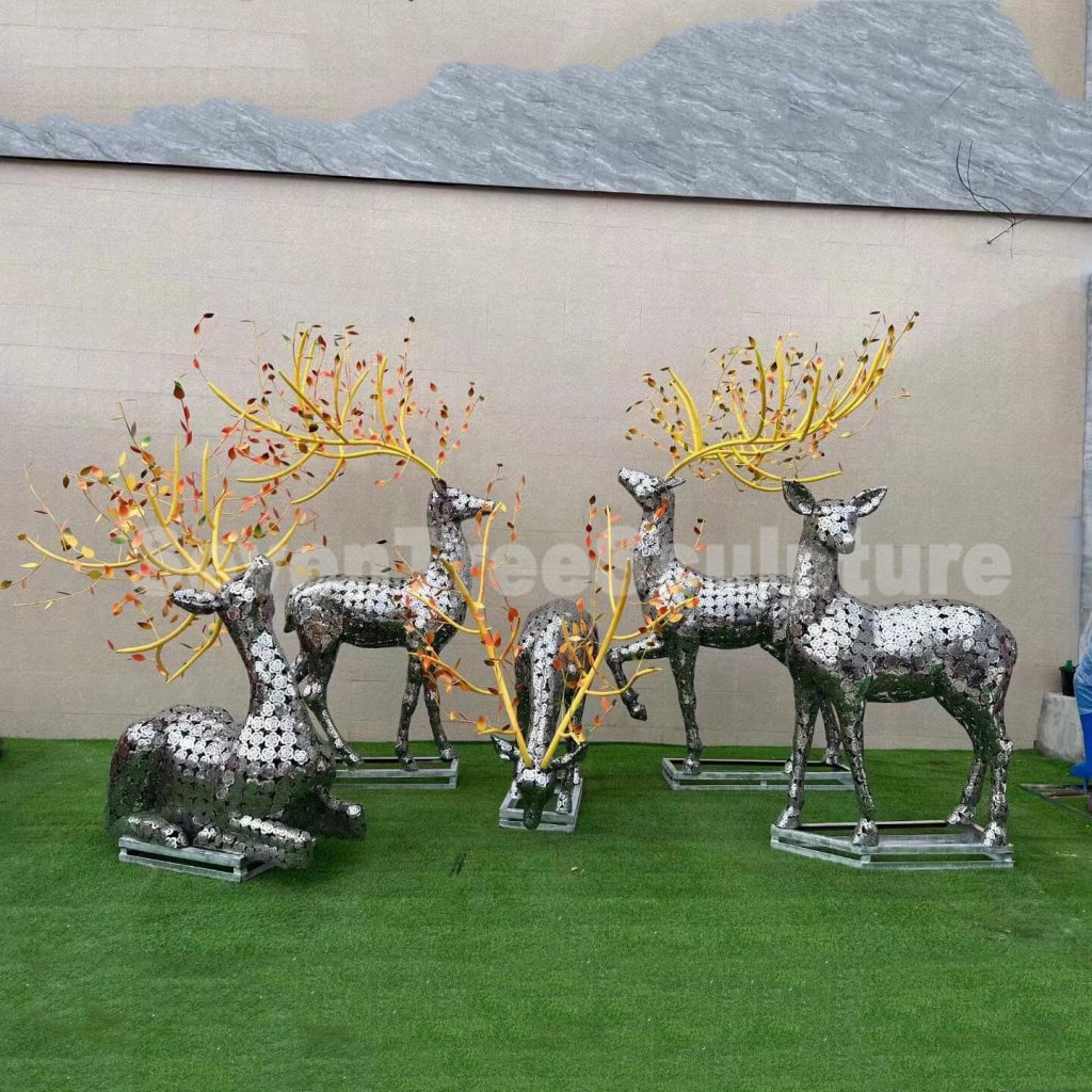 Stainless Steel Metal Deer Statues For Sale - SevenTreeSculpture