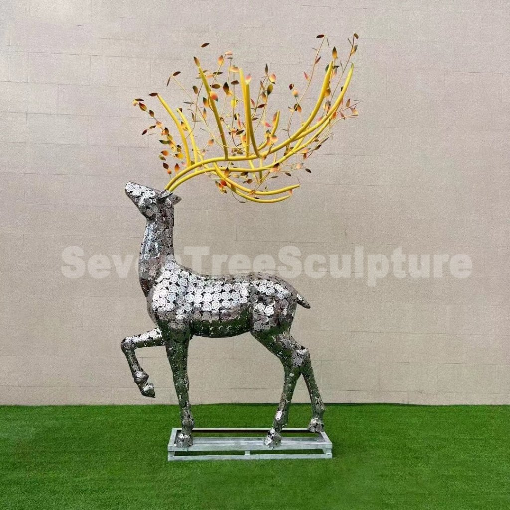 Stainless Steel Life Size Reindeer Statue For Sale - SevenTreeSculpture